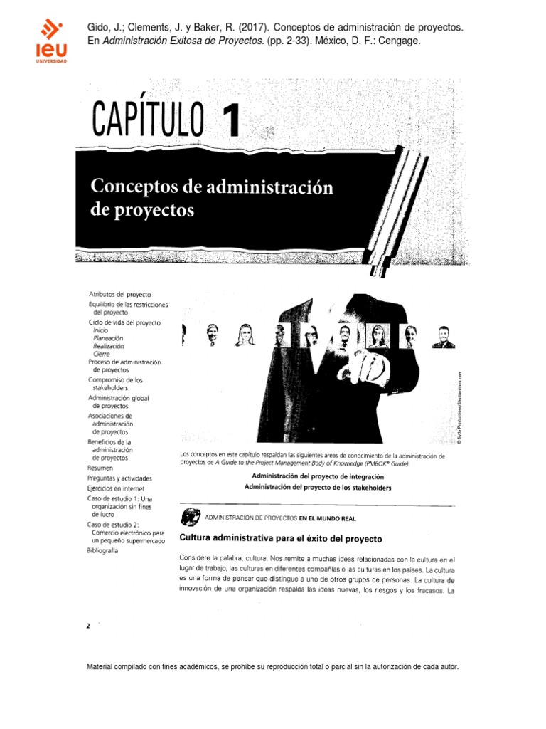 Lectura 1. Administración Exitosa de Proyectos. Gido J, 2-33 | PDF