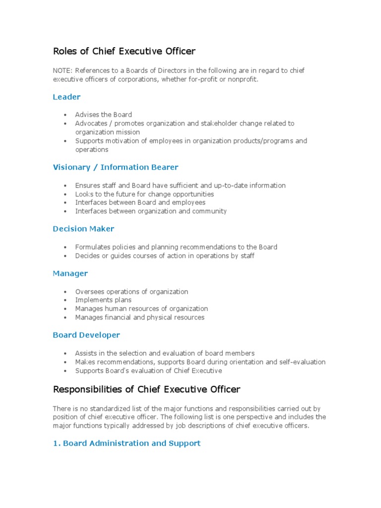 Roles of Chief Executive Officer | PDF | Chief Executive Officer ...