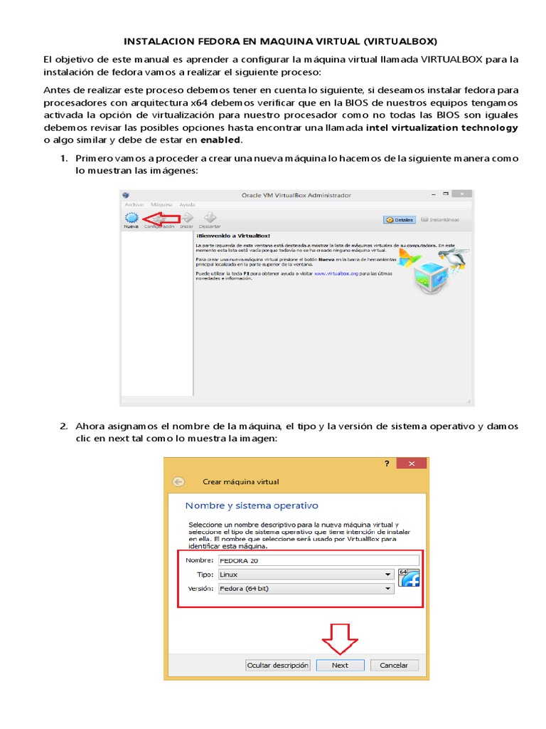 08 Manual Instalacion Fedora en Virtualbox | PDF | Point and Click | Arquitectura de Computadores