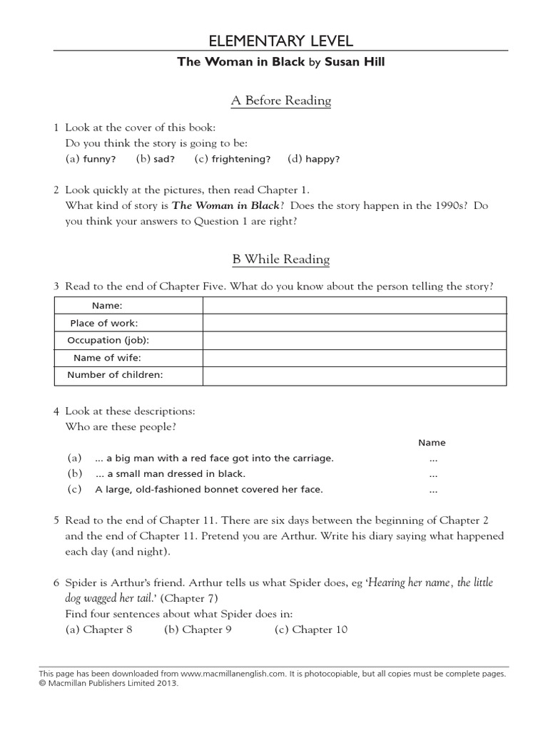 The Woman in Black Worksheet | PDF
