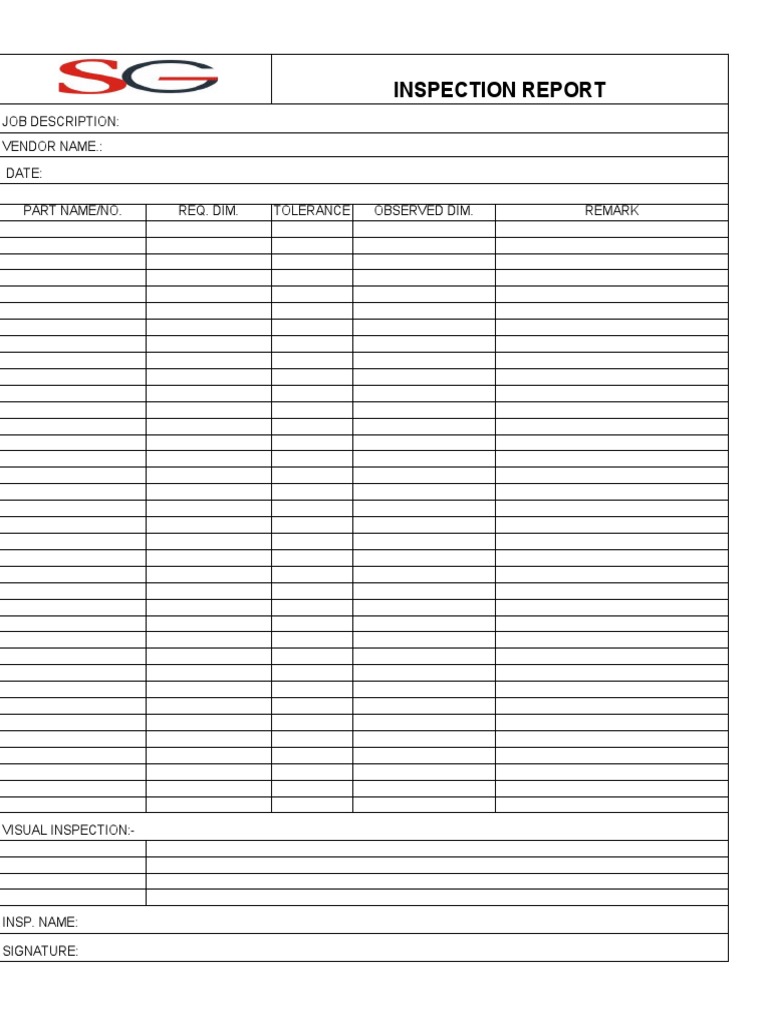 Part Wise Inspection Report | PDF