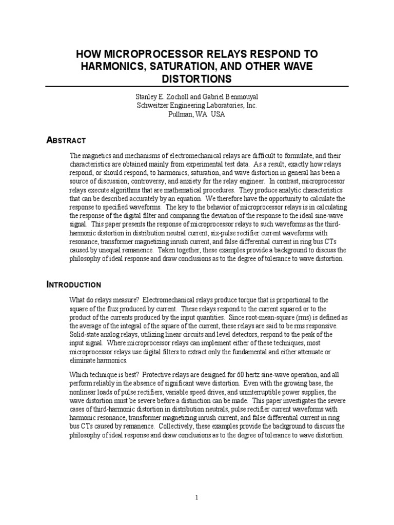 How Microprocessor Relays Respond To Harmonics, Saturation, and Other Wave Distortions | PDF ...