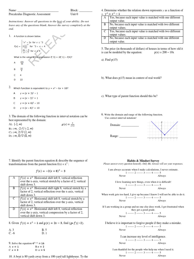 0 Diagnostic Assessment | PDF | Function (Mathematics) | Analysis