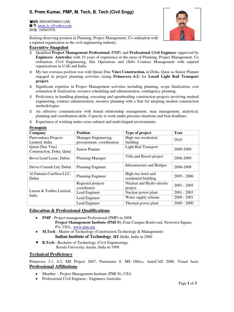 CV - Prem-Rev 1 | PDF | Qatar | Project Management