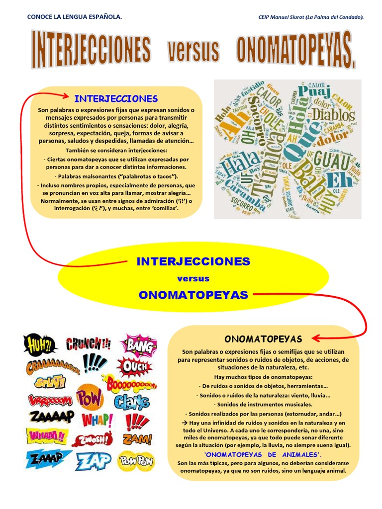 Interjecciones y Onomatopeyas en Español | PDF | Comillas | Palabra