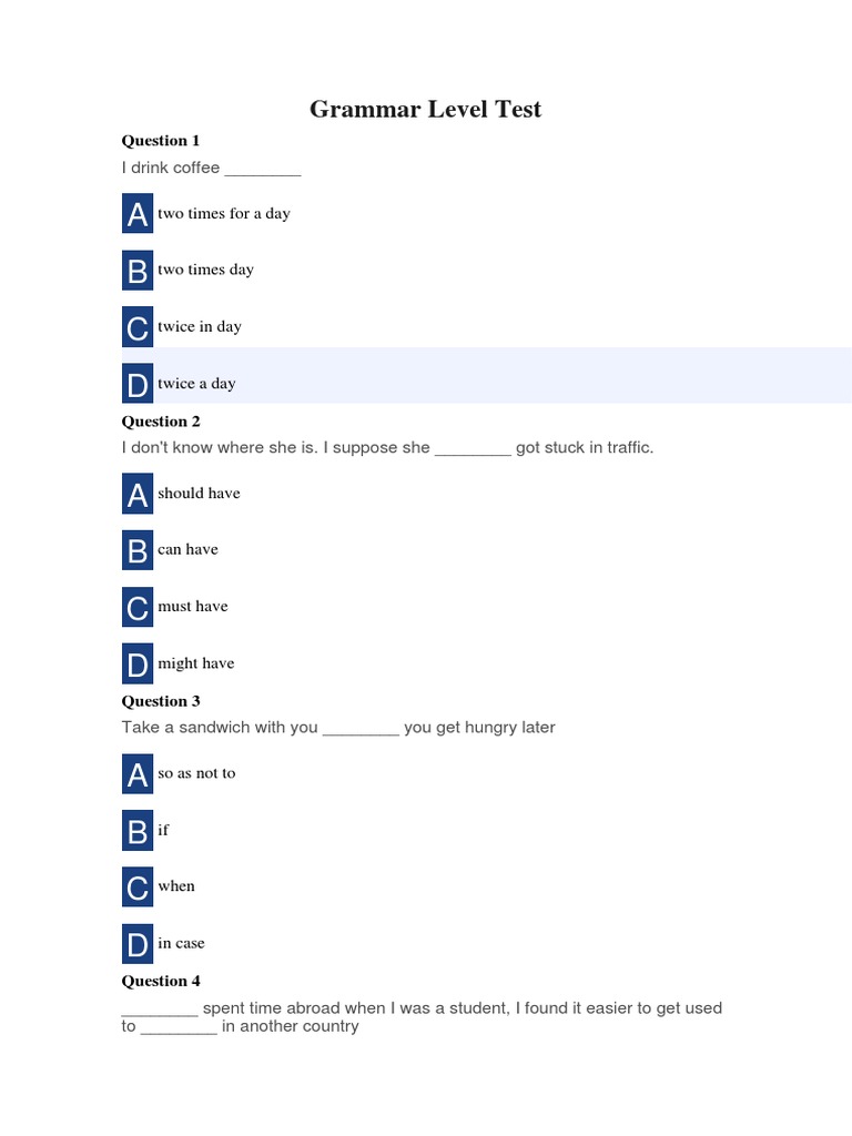 Grammar Level Test | PDF
