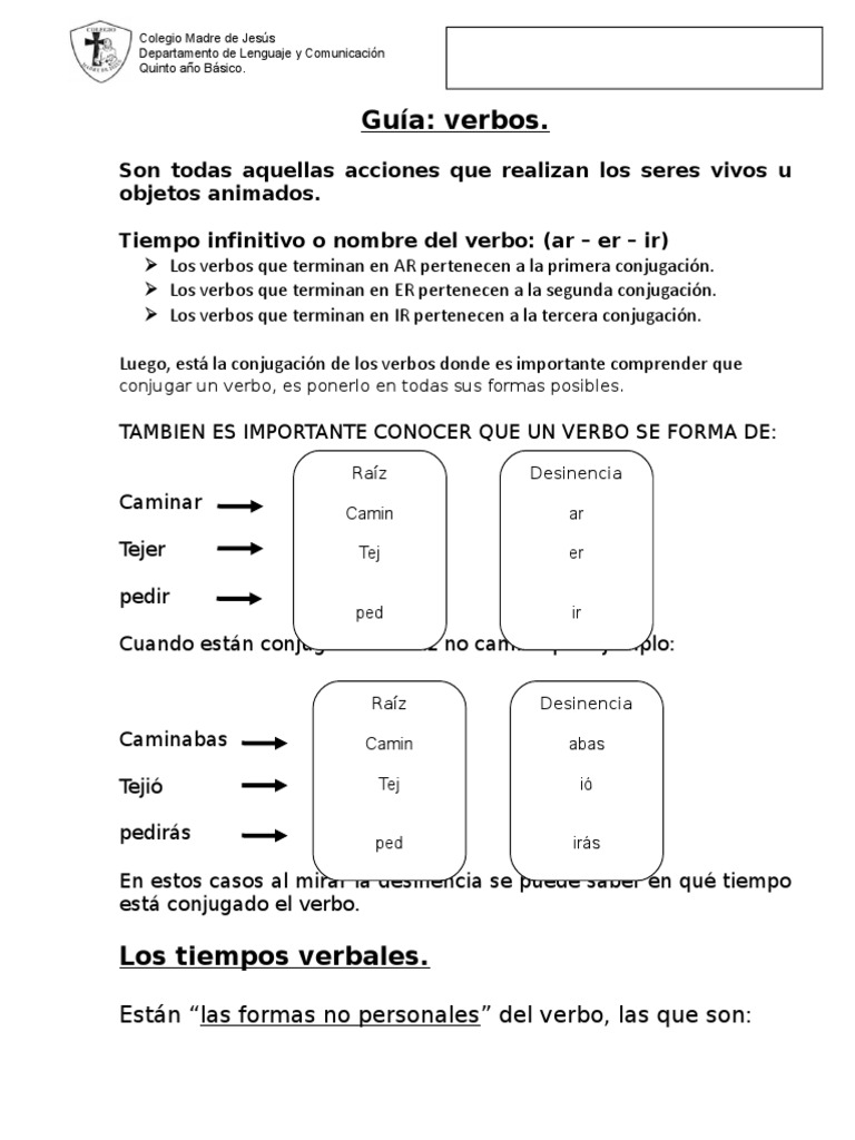 Hoja De Trabajo De Tiempos Verbales De Quinto Grado Untitled