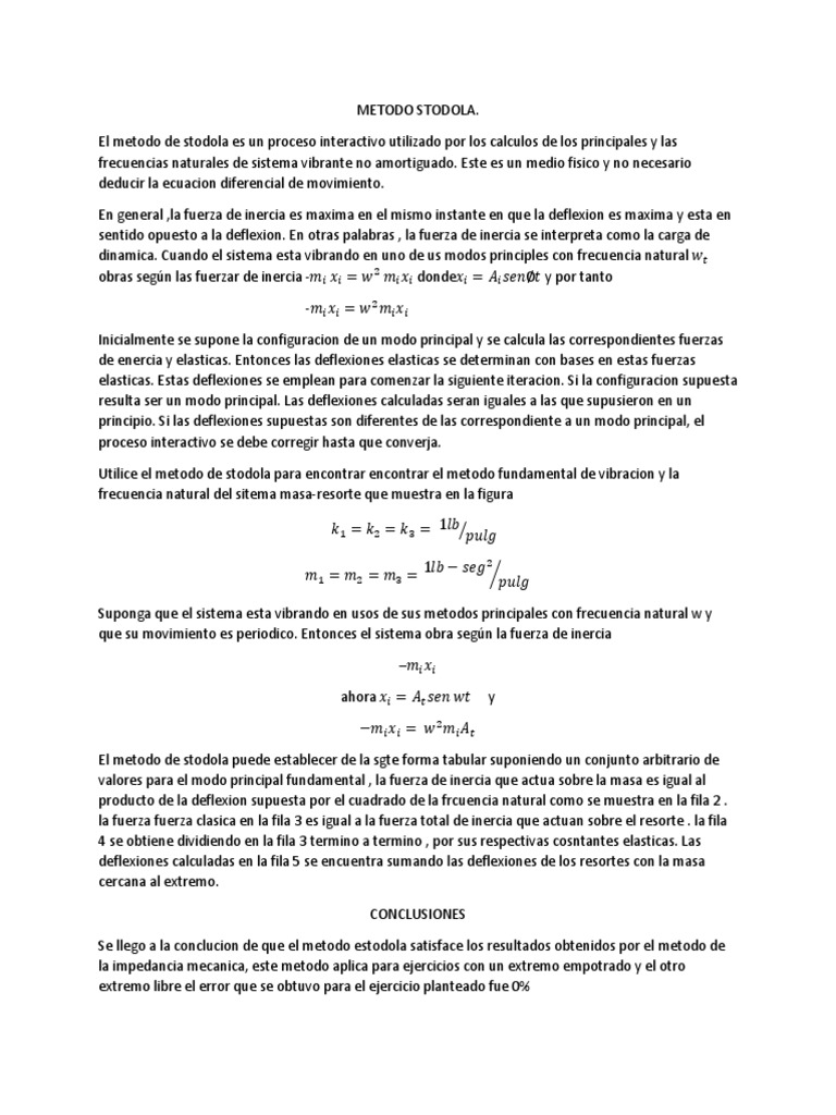 Método Stodola en Sistemas Vibrantes | PDF | Fuerza | Movimiento (física)