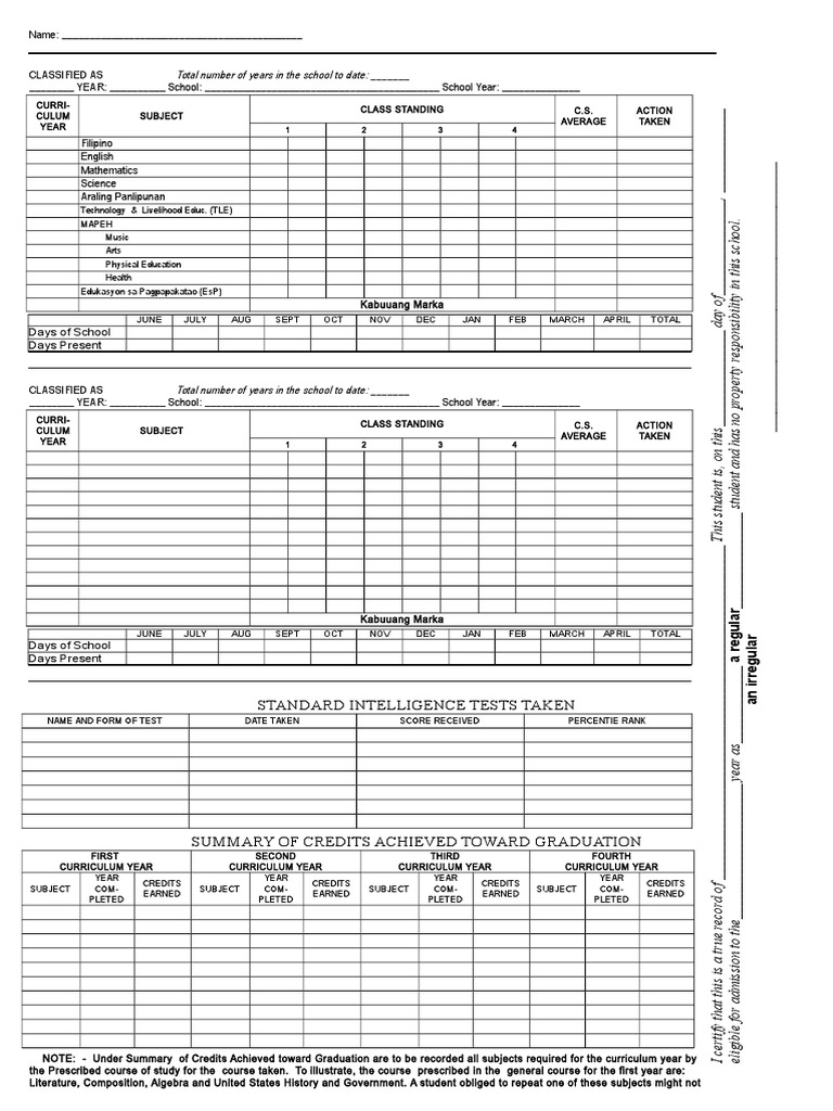 FORM 137 Document Back | PDF | Curriculum | Behavior Modification