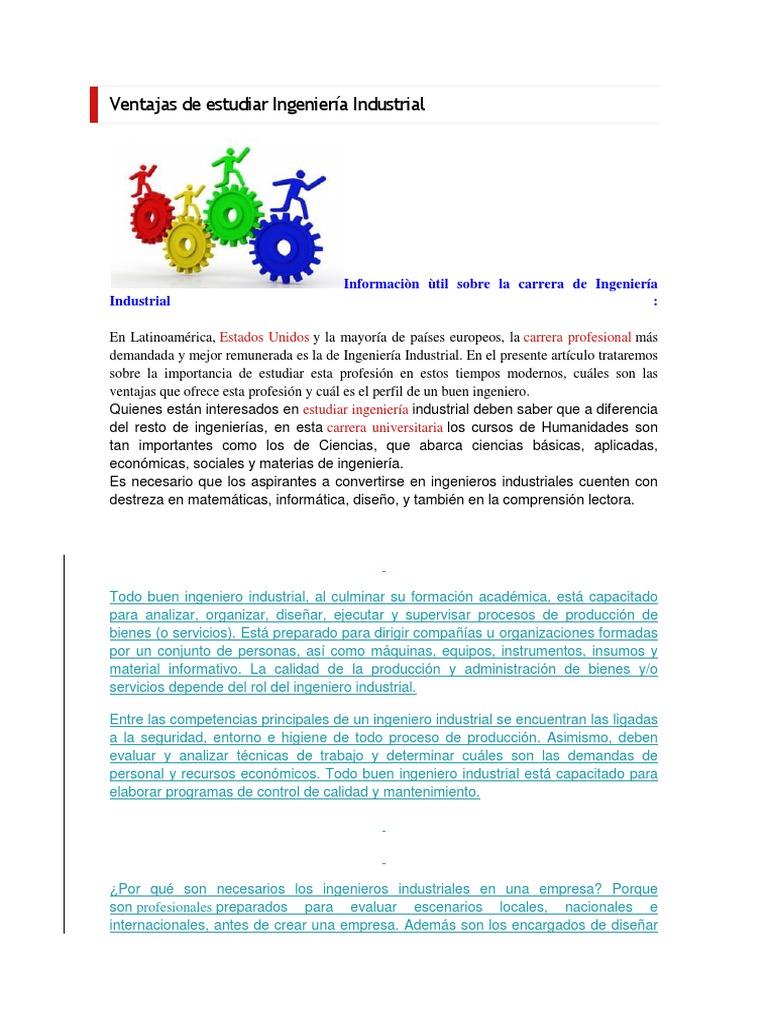 Ventajas De Estudiar Ingeniería Industrial Descargar Gratis Pdf