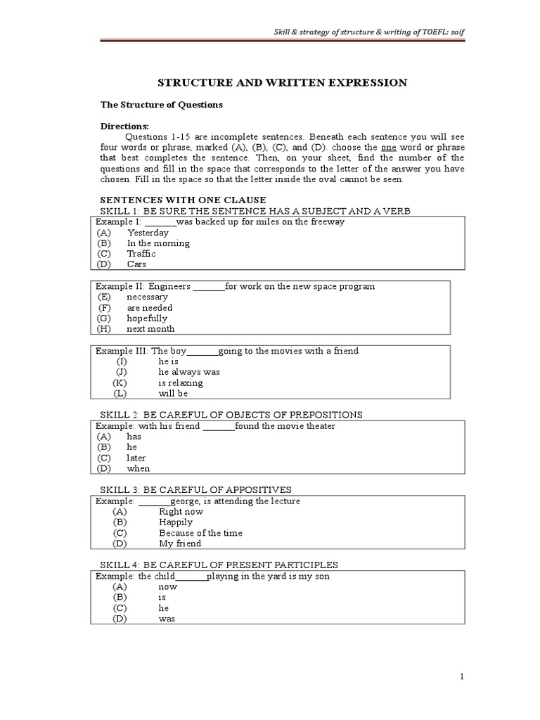 Structure and Written Expression | PDF | Perfect (Grammar) | Verb