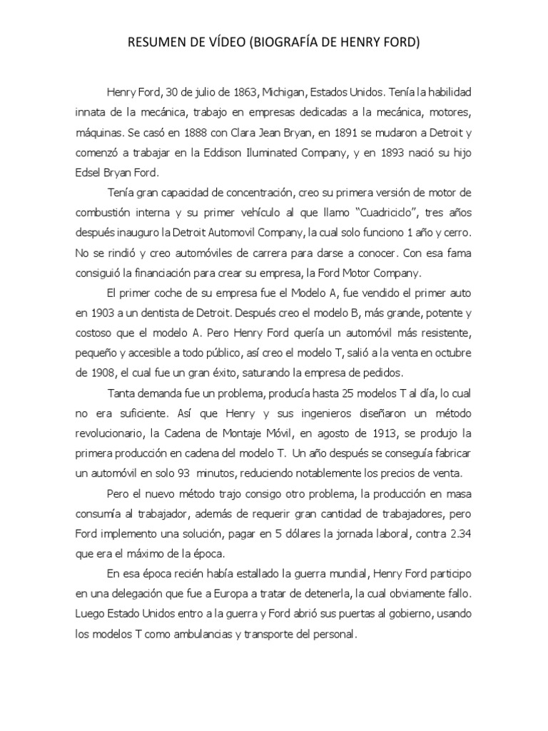 Biografía de Henry Ford: Innovación y Legado | PDF | Compania de ...