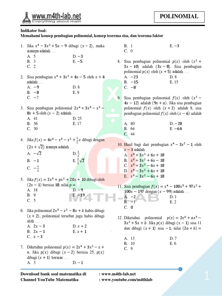 POLINOMIAL-Teorema Sisa Dan Teorema Faktor | PDF