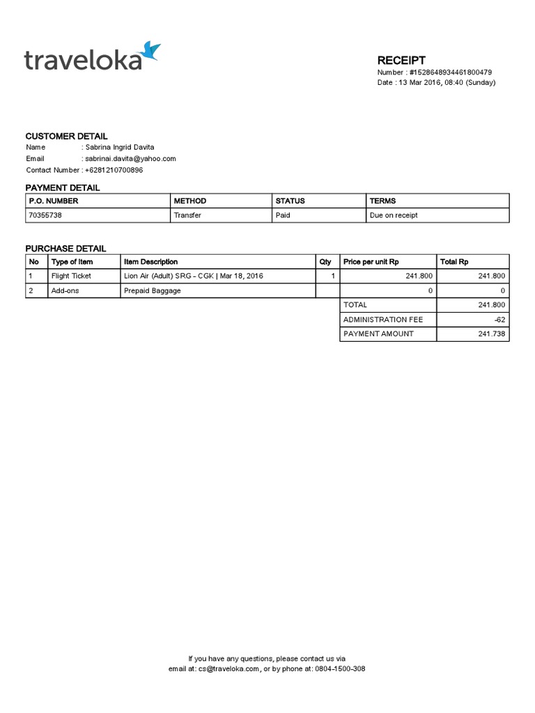 Traveloka Flight Ticket Receipt | PDF