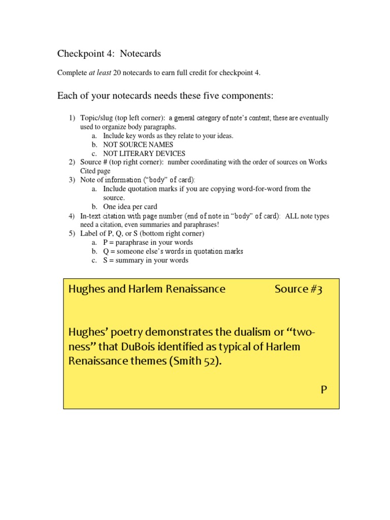 Notecard Guidelines for Checkpoint 4 | PDF