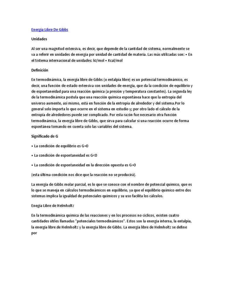 Energia Libre De Gibbs Ejercicios Resueltos Pdf - Leer un Libro
