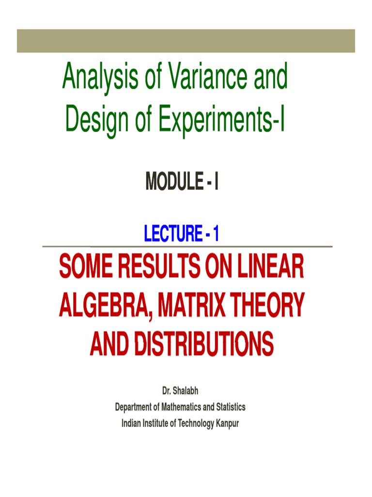 Lecture1 Module1 Anova 1 PDF | PDF | Matrix (Mathematics) | Linear Algebra