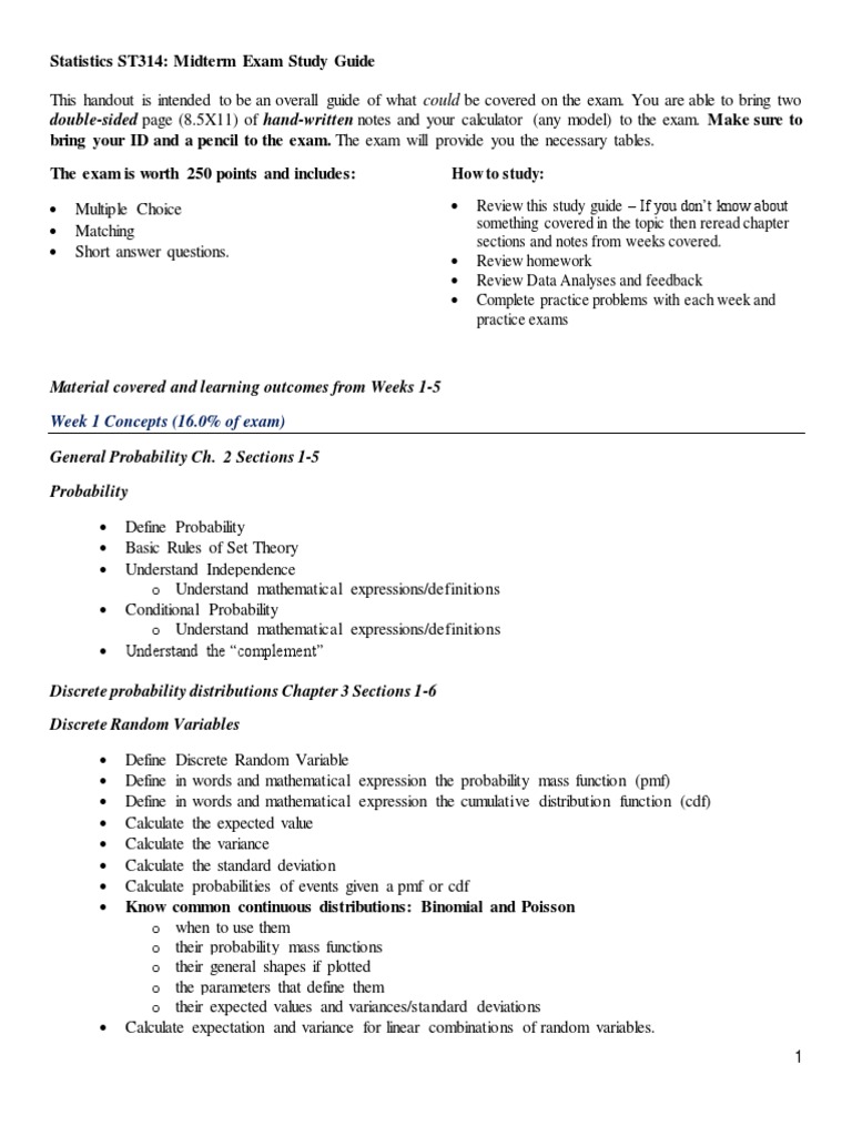 Midterm Exam Study Guide ST314-3 | PDF | Statistical Hypothesis Testing ...