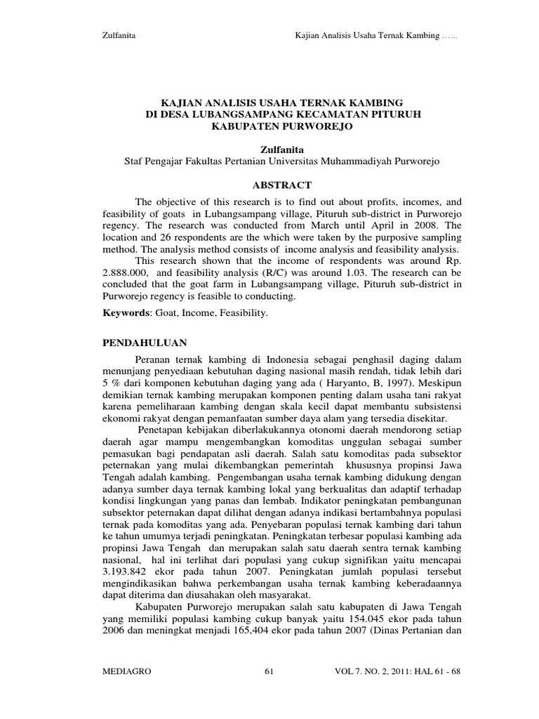 Kajian Analisis Usaha Kambing PDF | PDF