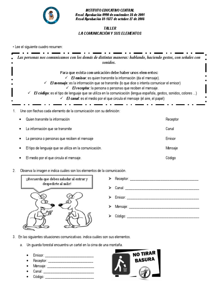 TALLER elementos de la comunicacion.docx | Comunicación | Ciencia cognitiva
