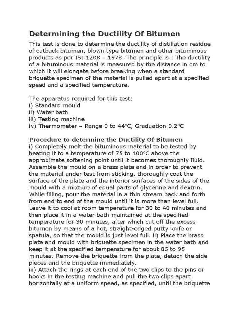 Determination of Ductility of Bitumen | PDF | Asphalt | Fracture