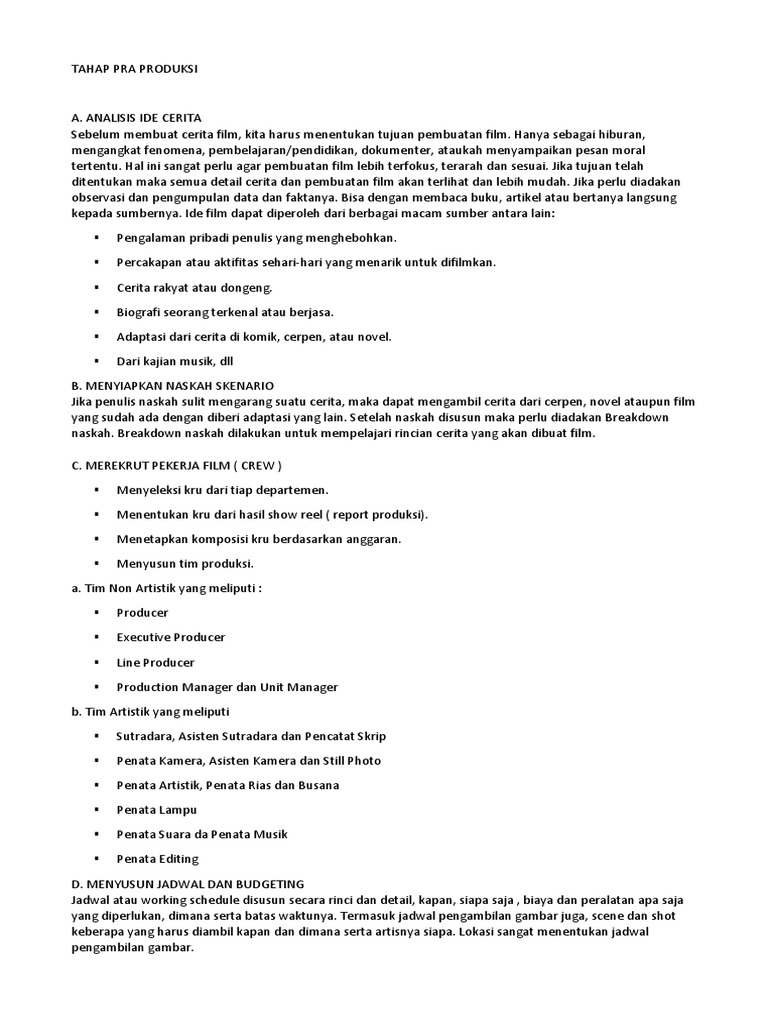 Tahap Pra Produksi | PDF