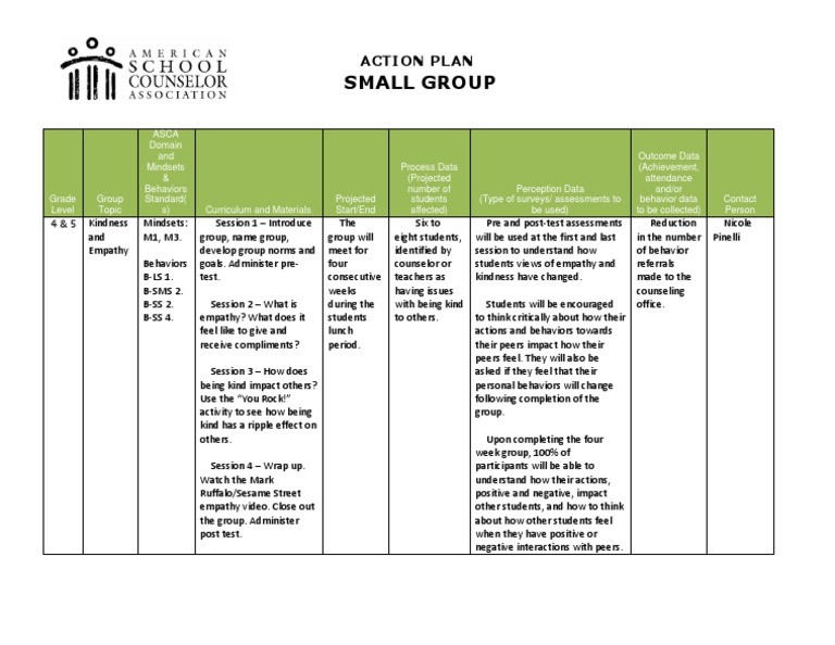 Small Group: Action Plan | PDF | Empathy | School Counselor