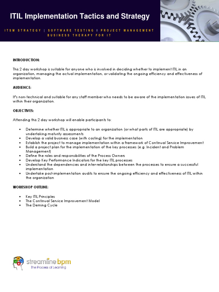 ITIL Implementation Workshop Overview | PDF | Itil | Information Technology
