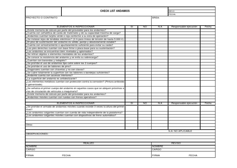 Check List Andamios | Andamio | Informática y tecnología de la información