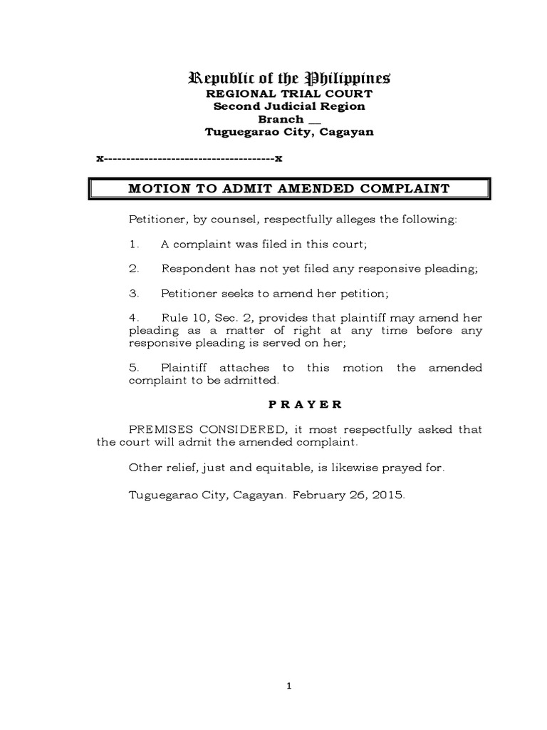 Motion to Admit Amended Complaint | PDF