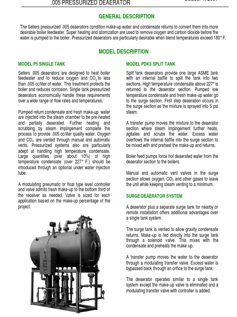 Pressurized Deaerator Spec PDF | PDF | Boiler | Carbon Dioxide