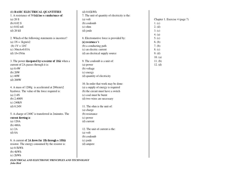 (1a) Units Associated With Basic Electrical Quantities | PDF | Electric Current | Electricity