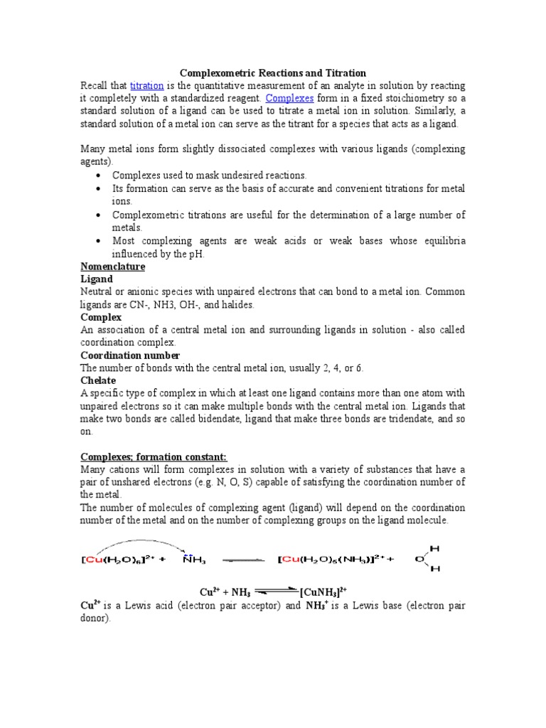Complexometric Reactions and Titration | PDF | Coordination Complex ...
