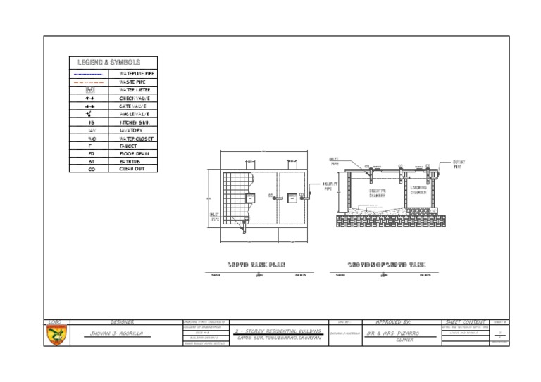 Waterline Pipe Waste Pipe Water Meter: Septic Tank Plan Section of ...