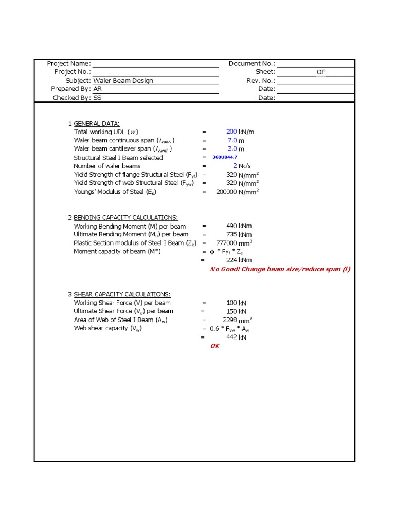 Waler Beam Design Template | PDF | Beam (Structure) | Mechanics