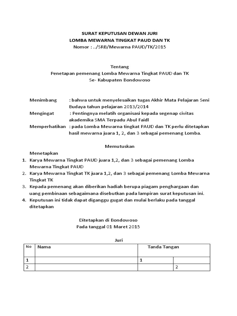 SK Juri Lomba TK Paud | PDF