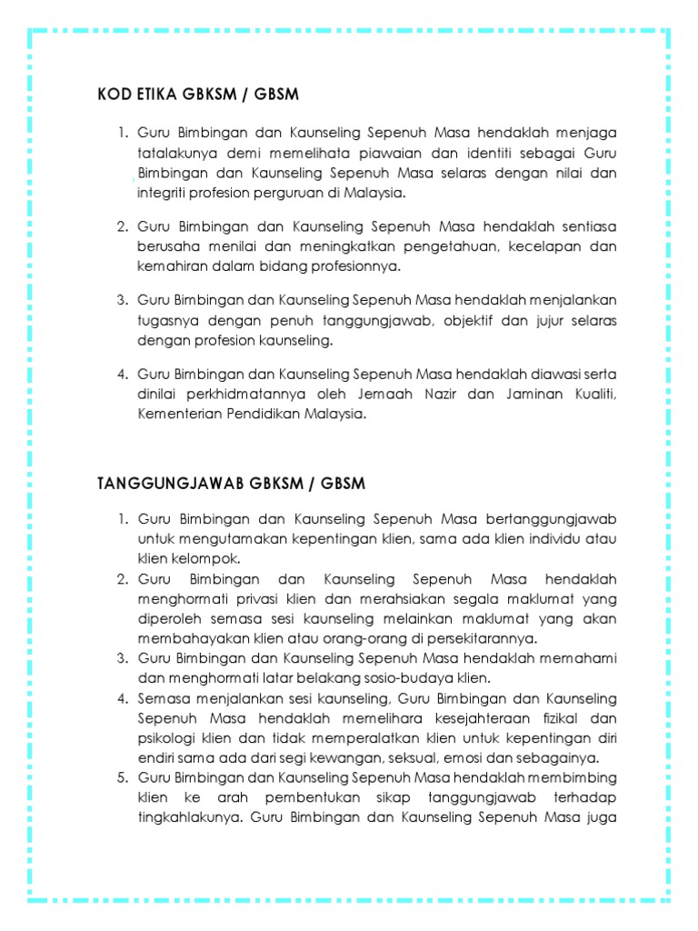 6 Kod Etika Guru Kaunseling | PDF