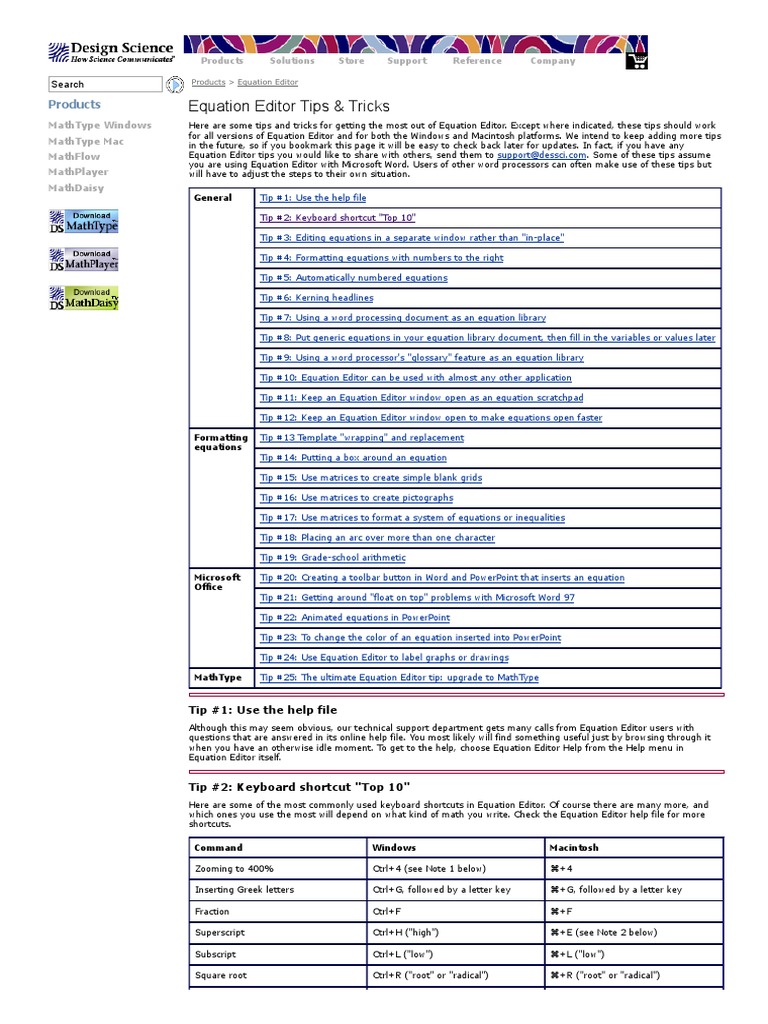 MathType - Equation Editor Tips | PDF | Matrix (Mathematics ...