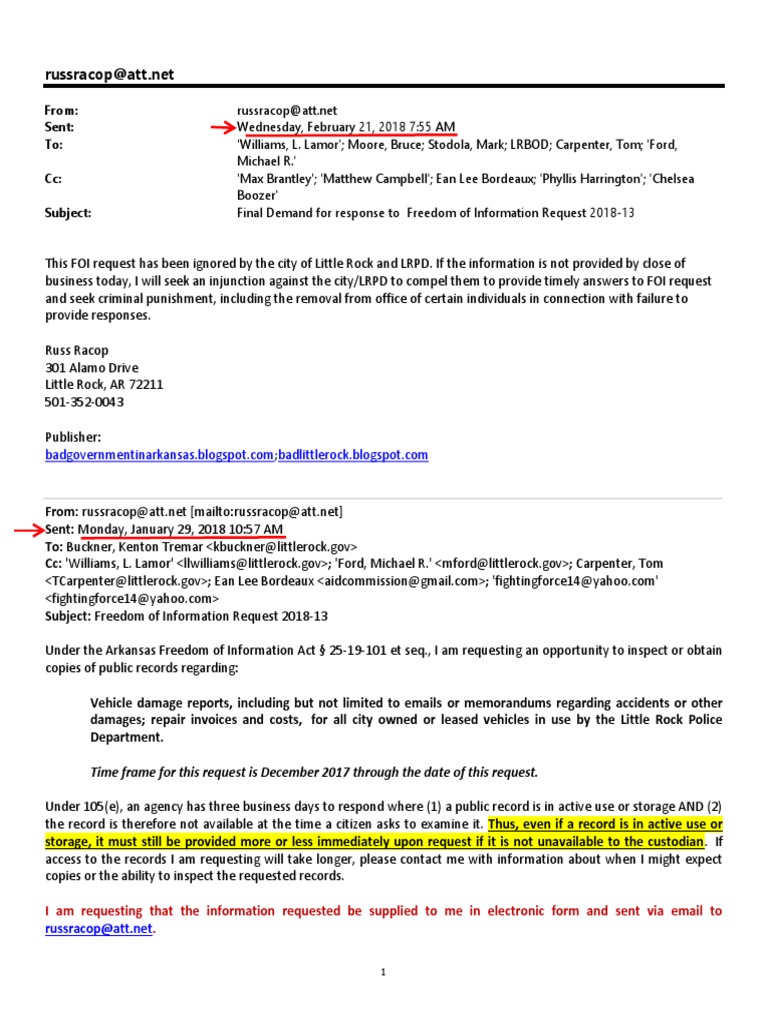 Ridiculous Email Chain With Little Rock Police Department | PDF ...