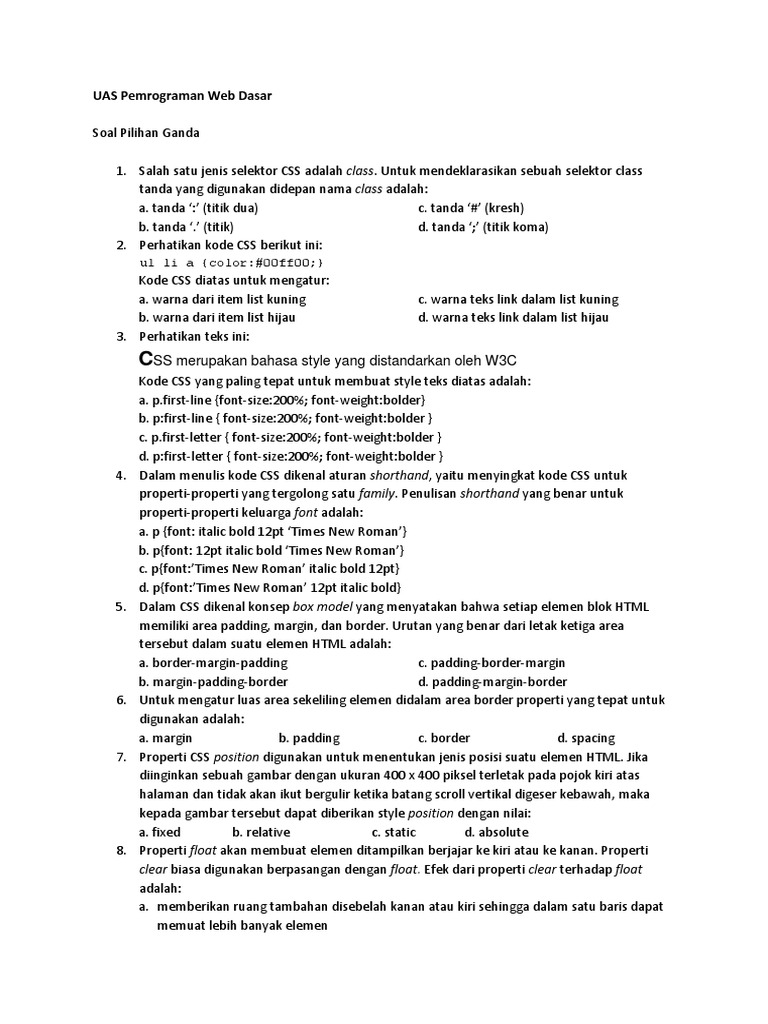 UAS Pemrograman Web Dasar SI | PDF | Metode & Bahan Ajar | Komputer