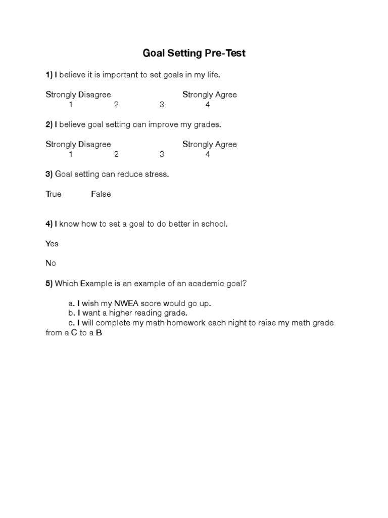 Student Goal Setting Pre-Test | PDF