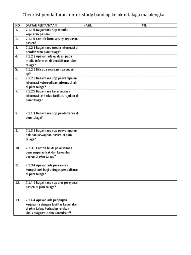 Contoh Ceklis Study Banding | PDF