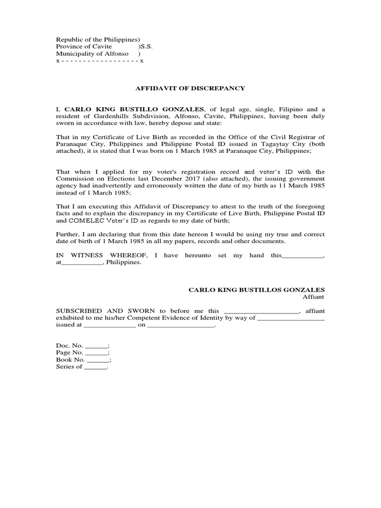 Affidavit of Discrepancy