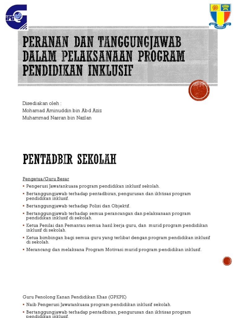 Peranan Dan Tanggungjawab Dalam Pelaksanaan Program Pendidikan Inklusif ...