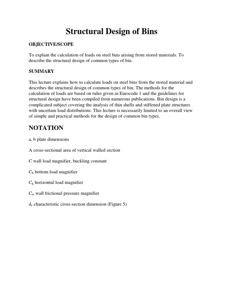 Structural Design of Bins | PDF | Buckling | Bending