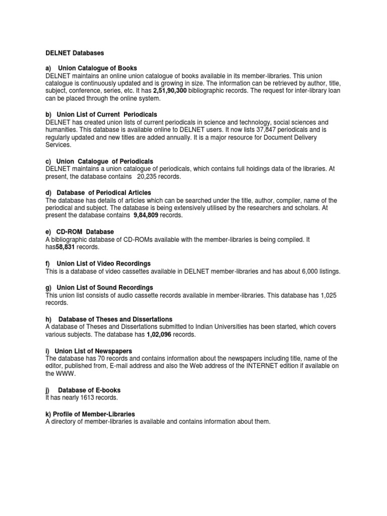 An Overview of the Extensive Database Resources Provided by DELNET ...
