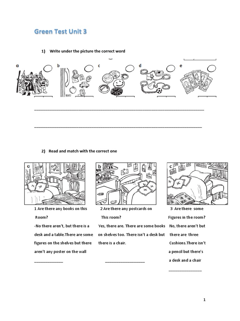 Green Test Unit 3: 1) Write Under The Picture The Correct Word | PDF
