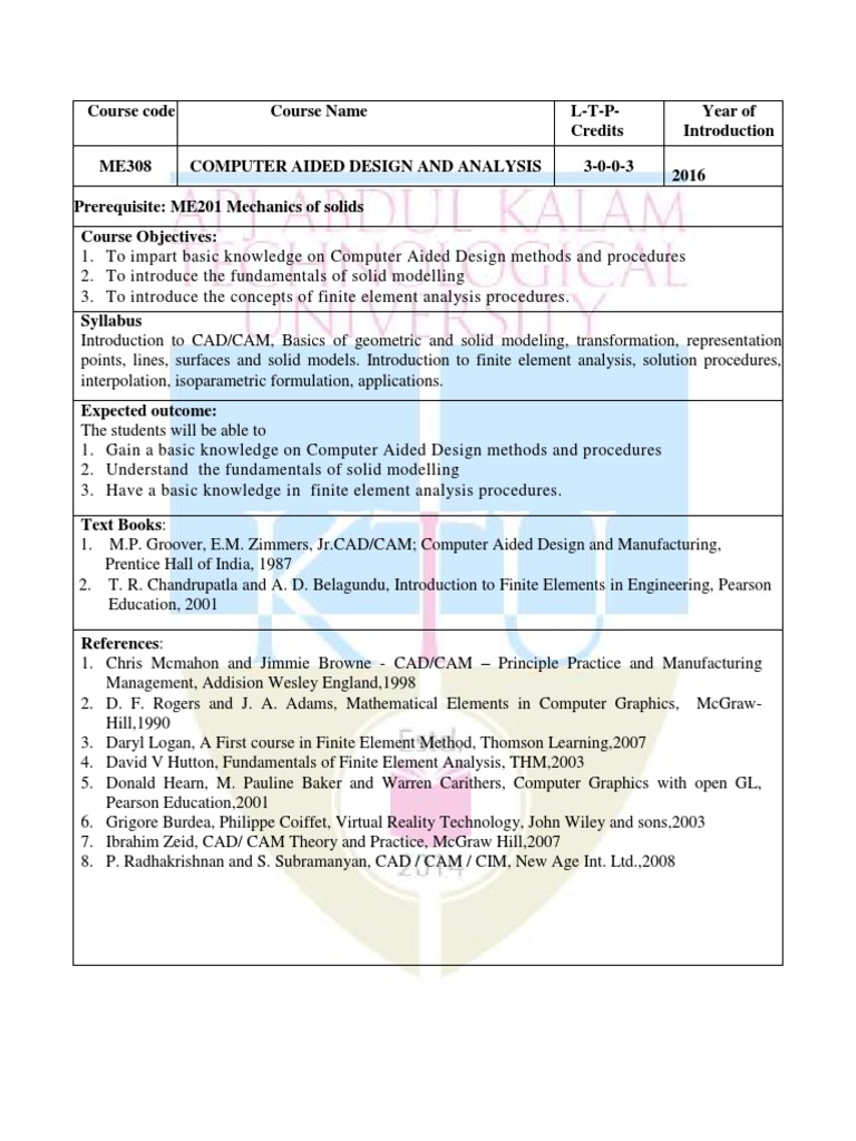 ME308 Computer Aided Design and Analysis | PDF | Computer Aided Design | Finite Element Method