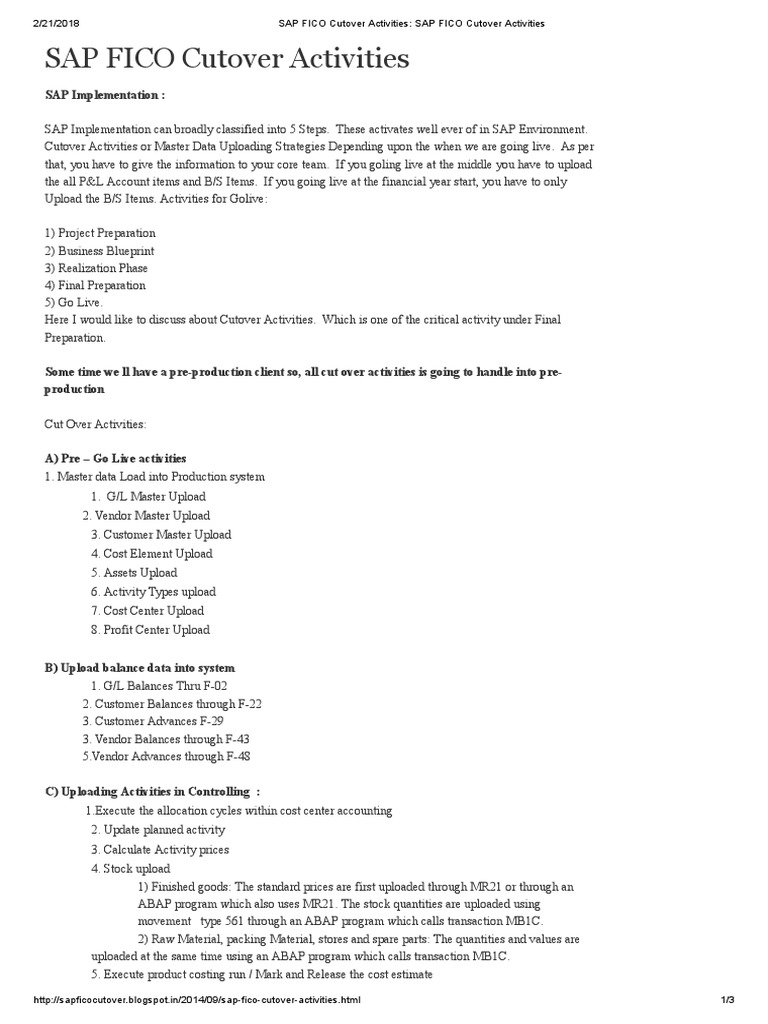 SAP FICO Cutover Activities - SAP FICO Cutover Activities PDF | PDF ...