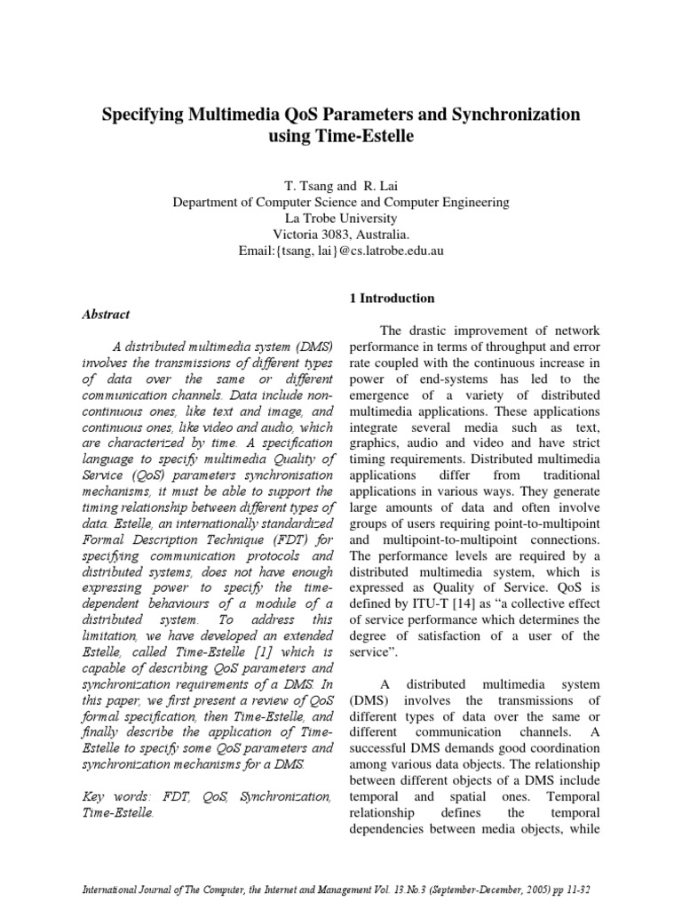 Specifying Multimedia Qos Parameters and Synchronization Using Time-Estelle | PDF | Quality Of ...
